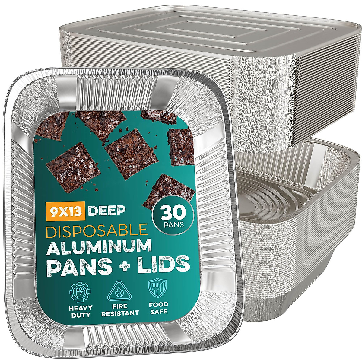 Aluminum Pans With Lids 9x13 [30 Sets] Aluminum Foil Pans Trays With Lids - Half Size Tin Foil Disposable Pans For Baking, Roasting, Cake Serving Dishes, Catering Supplies, Steam Table Chafing