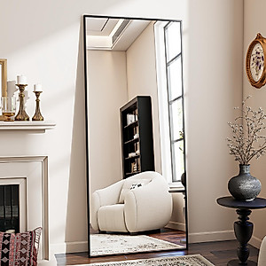 BEAUTYPEAK Full Length Mirror, 71"x26" Standing Hanging or Leaning Against Wall Floor Mirrors Body Dressing Wall-Mounted for Living Room, Bedroom with Aluminum Alloy Thin Frame, Black