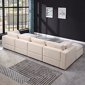 U-Shaped Oversized Chenille Upholstered Modular Sectional Sofa Modern Reversible Chaises Cloud Couch Convertible Living Room Sleeper Sofabed with Movable Ottomans for Home, Apartment