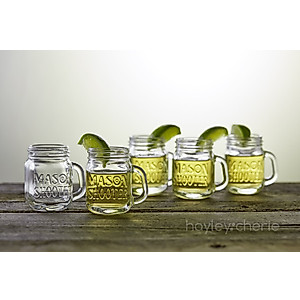 Hayley Cherie Mason Jar Shot Glasses with Leak Proof Lids (Set of 8) Mini Mason Shooter with Handles 2oz for Drinks, Liqueurs, Favors, Desserts, Parties, Gifts