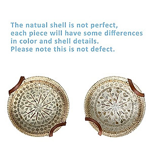 Large Round Rattan Tray with Mother of Pearl Inlay, Woven Wicker Tray with Leather Handles, Coffee Table Wicker Tray for Storage and Organizer, Farmhouse Boho Home Décor (White),12 Inch