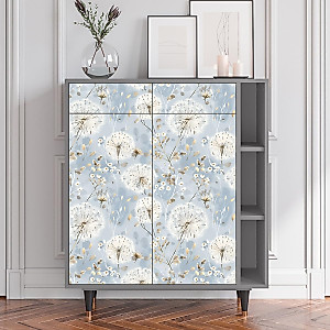 Nukofal Floral Peel and Stick Wallpaper Dandelion Floral Wallpaper Peel and Stick 15.7 inch x 118.1 inch Flower Wallpaper Blue/Gray/White Self Adhesive Removable Contact Paper for Cabinets Decor