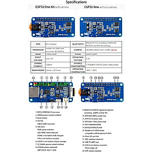 ESP32 One Kit Mini Development Board with WiFi/Bluetooth for Raspberry Pi Hats Support Image Recognition Voice Processing Compatible with Arduino and ESP-IDF Software SDK (with Camera)