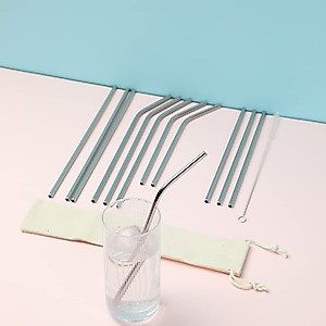 MINISO 12 Pack Reusable Stainless Steel Metal Straws with Travel Case and Cleaning Brush, Long Drinking Straws for Tumblers, for Hot or Cold Drinks