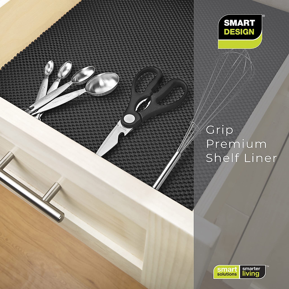 Smart Design Premium Grip Shelf Liner - 18 Inch x 8 Feet - Non Adhesive, Strong Grip Bottom, Easy Clean Kitchen Drawer, Cabinet, Cupboard Dresser Protector Cover, Non Slip Rubber Mat - Black