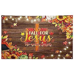 Swepuck 72x43inch Fall for Jesus Backdrop He Never Leaves Photography Background Autumn Thanksgiving Party Decoration Maple Leaves Pumpkin Friendsgiving Photo Banner