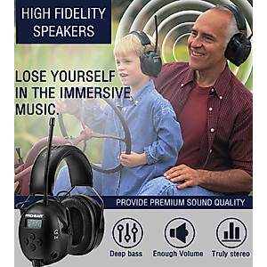 PROHEAR 033 Upgraded Bluetooth 5.3 Hearing Protection Headphones with FM/AM Radio - 25dB NRR Safety Earmuffs, Rechargeable, 48H Playtime for Mowing, Workshops, and Snowblowing - Black