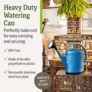 Gardeners Supply Company French Blue Watering Can | 3 Gallon Indoor Outdoor Water Gallon Shower for Plants with Removable Stainless Steel Faceplate Rose Sprinkler Attachment - Blue