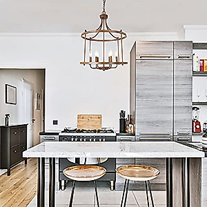 LOG BARN Farmhouse Chandelier, Dining Lighting Fixtures Hanging in Rustic Bronze, Drum Pendant for Kitchen Island, Living Room