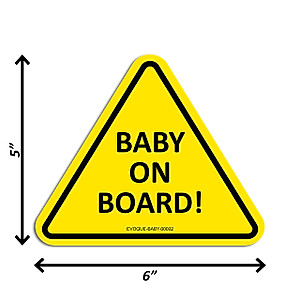 Evoque Baby On Board Sticker for Cars, 5” by 6” Inch Vinyl car Decals, no Need for Suctions Cups and Magnets- Strong Adhesive/Heat Resistant Vinyl Baby on Board Sticker, Baby Safety (Pack of 2)
