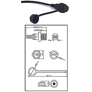Kework Mini USB 5 Pin Mount, 0.3 Meter Mini USB Male to Female Flush Mount Panel Mount Extension AUX Cable for Car Truck Boat Motorcycle Dashboard, Sync Charging and Data Transferring
