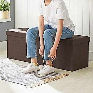 SONGMICS Storage Ottoman Bench, Foldable Ottoman Foot Rest, 15 x 43 x 15 Inches, End of Bed Bench, Storage Chest, Load up to 660 lb, for Living Room, Bedroom, Entryway, Chestnut Brown ULSF77BR