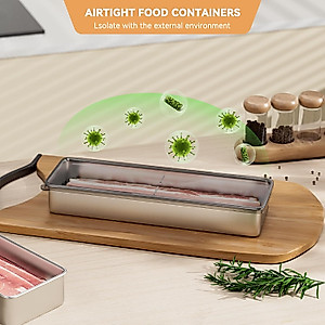 Freshmage Bacon Container for Refrigerator, 304 Stainless Steel Airtight Deli Meat Storage Containers for Fridge Dishwasher Safe Long Kitchen Food Storage Containers with Lids with Elevated Base…