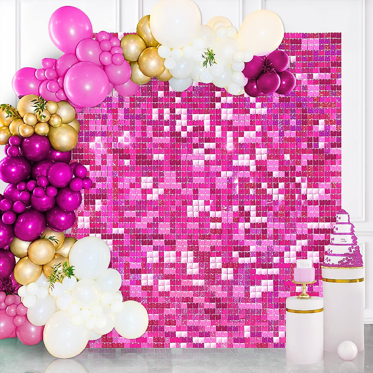 Shimmer Wall Backdrop Hot Pink Shimmer Wall Panels Valentines Backdrop Glitter Photo Background Sequin Backdrop for Birthday Anniversary Wedding Engagement Decoration,Pack of 24