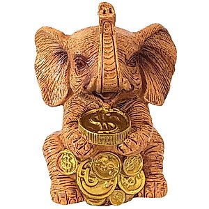 Betterdecor Feng Shui Trunk Up Lucky Elephant Statue Figurine Home Office Decor for Wealth (ICOINS)