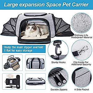 Siivton Airline Approved Pet Carrier, Soft Sided Pet Travel Carrier 4 Sides Expandable Cat Carrier with Fleece Pad for Cats, Puppy and Small Dogs
