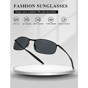 AEVOGUE Polarized Sunglasses For Men Rectangle Metal Frame Retro Sun Glasses AE0395 (Black, 59)