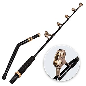 BERRYPRO Bent/Straight Butt Trolling Rod 1-Piece / 2-Piece Saltwater Offshore Fishing Rod Big Game Roller Rod Conventional Boat Fishing Pole (Bent Butt - Roller Guide - Length 5'6''-2pc (80-150lbs))