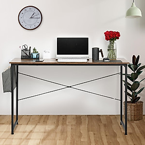 Simple Deluxe Computer Office Desk Modern Simple Style PC Table with Storage Bag, for Home Work Study and Writing, 47 Inch, Brown