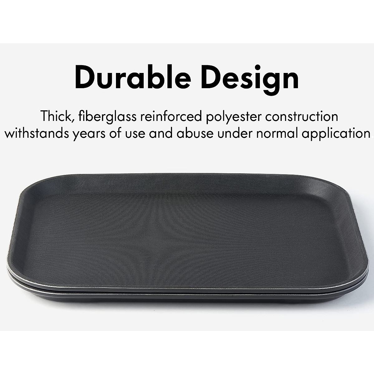 CURTA 2-Pack Restaurant Grade Non-Slip Tray, NSF, 18 Inch x 14 Inch, Plastic Rubber Lined Anti-Skid Rectangular Serving Tray, Black