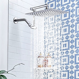 G-Promise Rain Shower Head with 13" Adjustable Extension Arm | High Pressure All Metal Rainfall Showerhead | 10" Luxury Modern Look Square Large Waterfall Showerhead (Chrome)