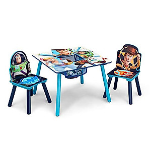 Delta Children Kids Table and Chair Set with Storage (2 Chairs Included) Plus Design and Store 6-Bin Toy Storage Organizer - Arts & Crafts, Homeschooling, Homework & More, Disney/Pixar Toy Story 4