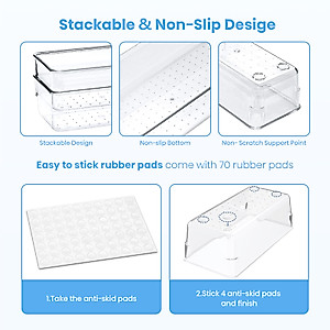 CERMENK 16 Pack Large Clear Drawer Organizer,Bathroom Drawer Organizer Trays,4 Size Plastic Kitchen Drawer Organizer and Storage,Acrylic Vanity Storage Bins for Kitchen Utensils,Office,Makeup