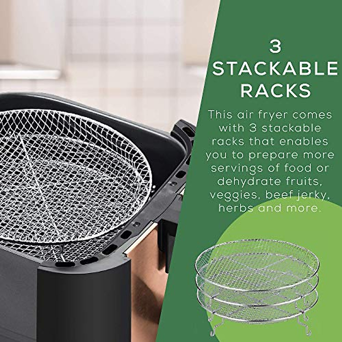 GoWISE USA 7-Quart Air Fryer & Dehydrator - with Ergonomic Touchscreen Display with Stackable Dehydrating Racks with Preheat & Broil Functions + 100 Recipes (Black/Copper))