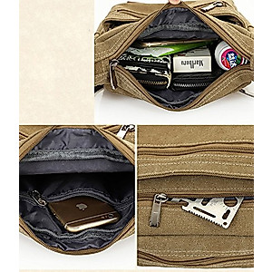 Canvas Shoulder Bag for Women and Men Messenger Handbags Cross Body Multi Zipper Pockets Bag