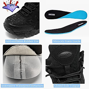SHULOOK Men's Waterproof Hiking Shoes Lightweight Anti Slip Outdoor Ankle Boots Breathable Hike Trekking Trails Shoe All Black 11