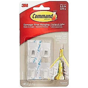 Command Small Stainless Steel Metal Hooks, One Size