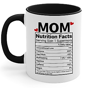 2IMT Mom Nutrition Facts Mug - Best Mom Mug Funny Mugs For Mom - Mother's Day Coffee Mug For Mom from Son - Cool Mom Mug Nutrition Facts Mug for Mom Mothers Coffee Mug - Black Accent Mug 11oz