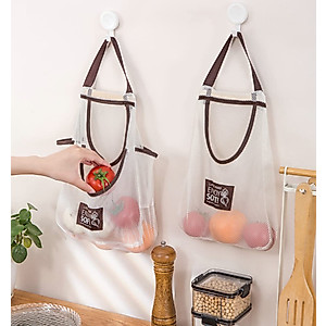 3PACK Mesh Reusable Bag Mesh Bags Hanging Storage Onion Holder Portable Washable Cotton Mesh String Organic Organizer|Mesh produce bags|Eco friendly Over the Door Pantry Organizer (3PACK-Beige)