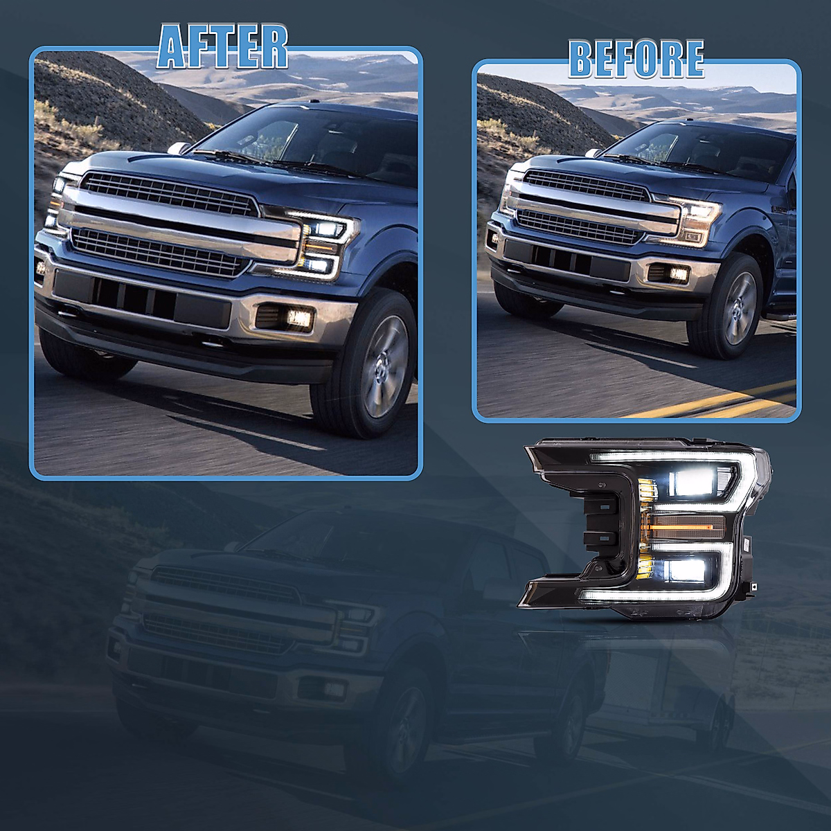 VLAND LED Headlight Assembly Fit for Ford F150 13th Gen 2018-2020, Plug-and-play, Black