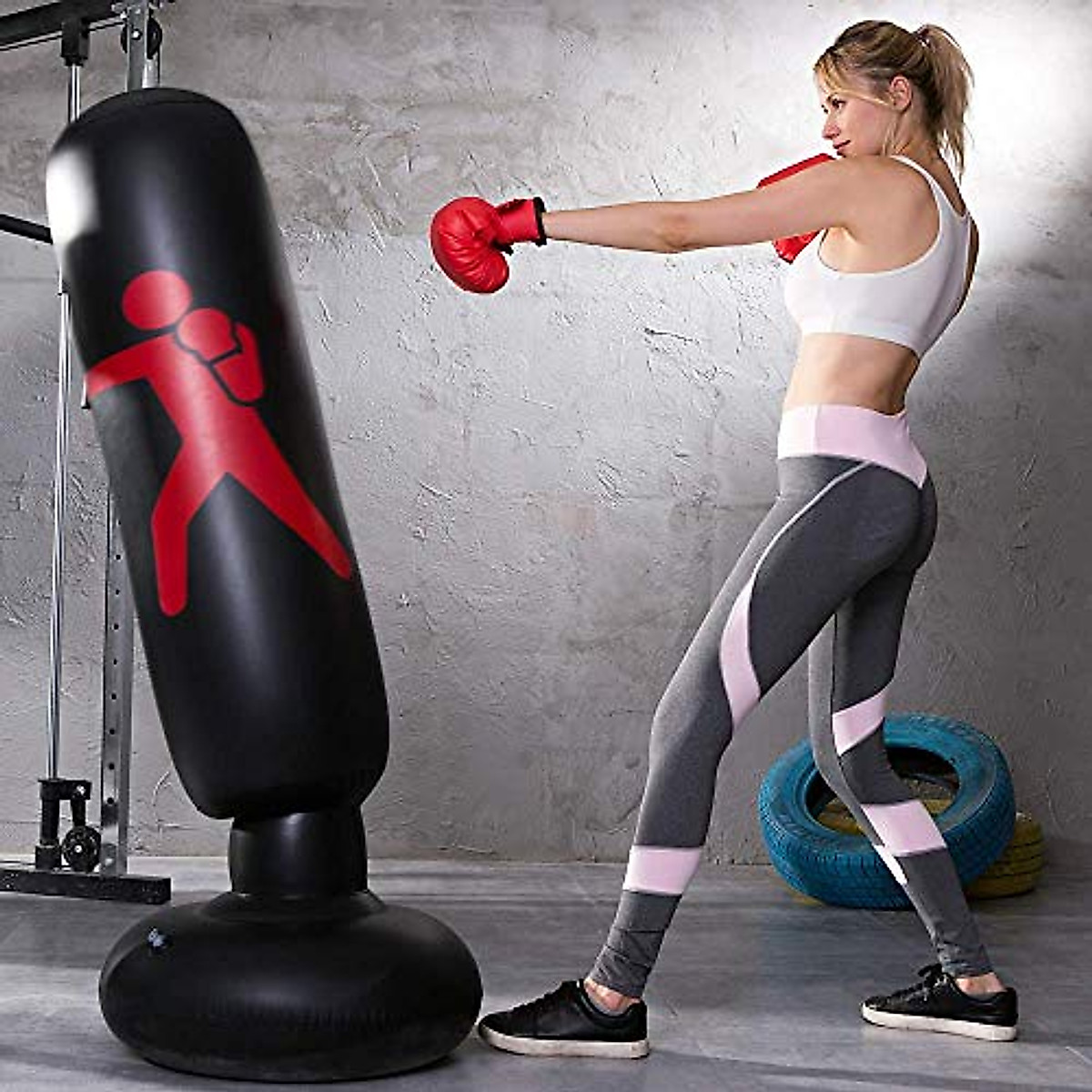 Inflatable Free Standing Punching Bag, Heavy Training Bag, Adults Teenage Fitness Sport Stress Relief Boxing Target (Black)
