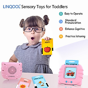 LinQool Preschool Learning Toys,Toddler Flash Cards,112pcs Animal Sight Words Cards Kindergarten,Educational Toys for 2 3 4 5 Year Old Boys Girls,Toddler Activities Gift (Pink) (LQ04)