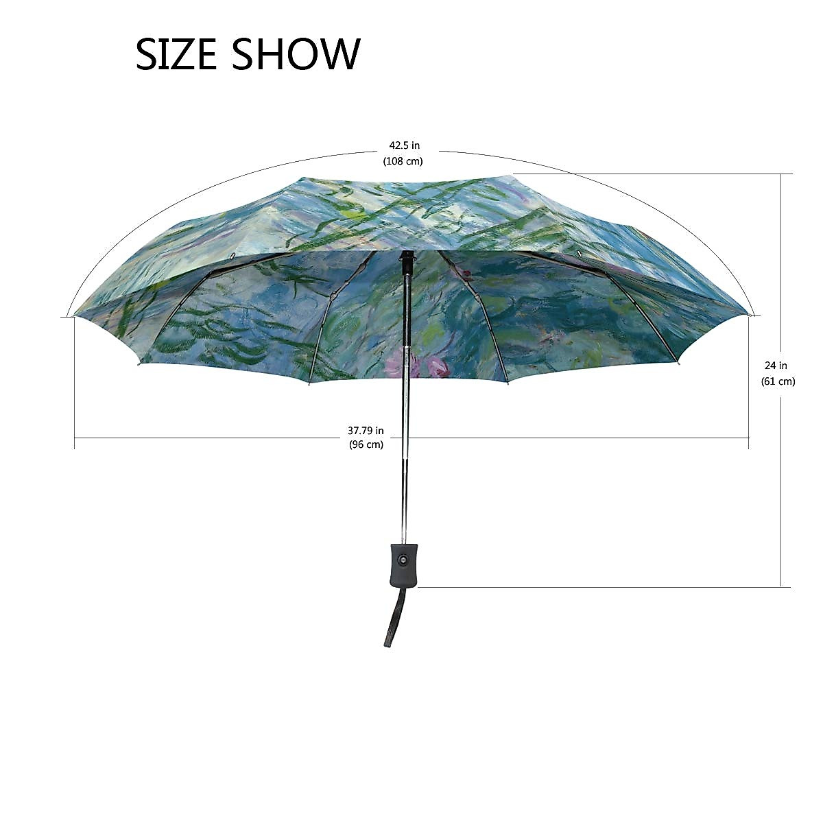 AHOMY Auto Open Close Umbrella, Water Lilies By Claude Monet Oil Paintings Flowers Folding Travel Umbrellas for Rain and Sun