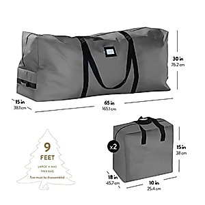 Zober Christmas Tree Storage Bag - for Artificial Trees up- to 9-Ft. Tall - Garland Bag, (2 pc set) Durable Waterproof Material With Stitched Reinforced Carrying Handles