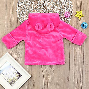 Noubeau Infant Baby Boys Girls Fleece Ears Hat with Lined Hooded Zipper Up Jacket Coat Tops Outwear Overcoat Warm Fall Winte (Pink, Tag size L, US 12-18Months)