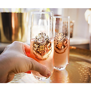 Harry Potter Hogwarts 9-Ounce Stemless Fluted Glassware, Set of 2 | Toasting Champagne Glass Cups For Wine, Mimosas, Cocktails | Home Barware Decor, Kitchen Essentials, Housewarming Gifts