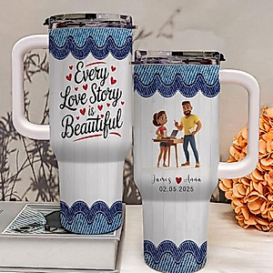 Custom 40oz Tumbler with Handle – Valentine's puzzle-Personalized Couple Gift for Anniversary Wedding Gift, Birthday, Mother's Day, Valentine’s Day tELXVi