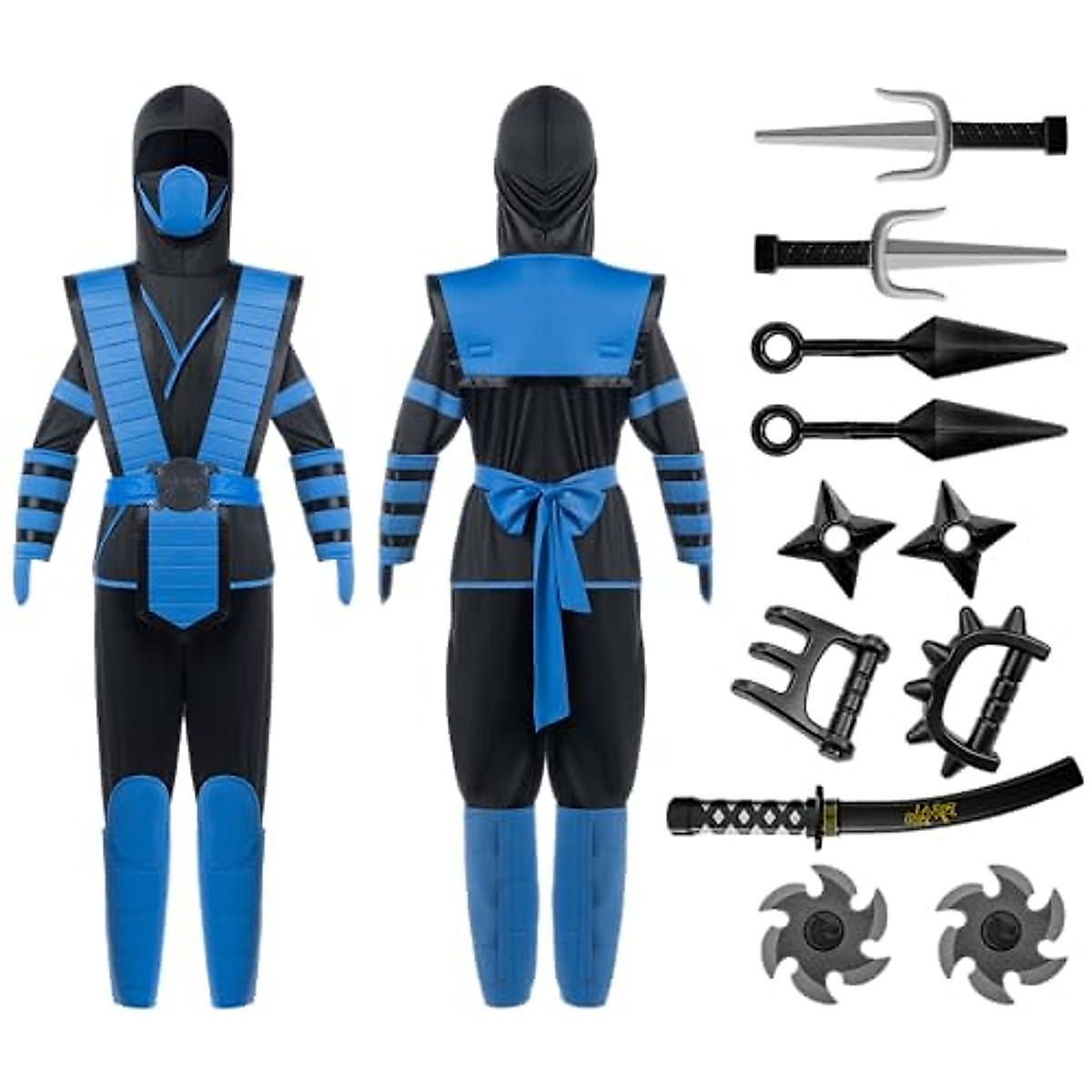 Spooktacular Creations Blue Ninja Costume for Kids, Ninja Costume for Toddler Boys Halloween Dress Up, Role Play (Small(5-7yr))