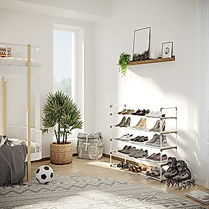 Home-Complete Shoe Rack – 5-Tier Shoe Organizer for Closet, Bathroom, Entryway – Shelf Holds 25 Pairs of Sneakers, Heels, and Boots (White)