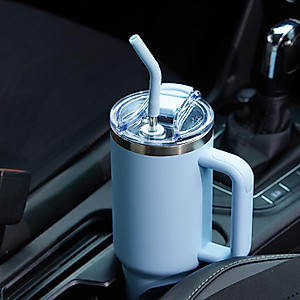 SMLIXE 40 oz Tumbler with Handle and Straw Lid,Insulated Reusable Stainless Steel Water Bottle Travel Mug，Cupholder Friendly Double Wall Vacuum Sealed Cup (Sky Blue)