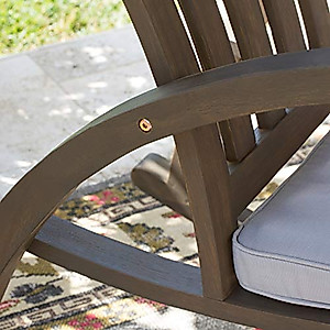 Christopher Knight Home Cayo Outdoor Acacia Wood Rocking Chair with Water Resistant Cushion, Grey Finish / Grey