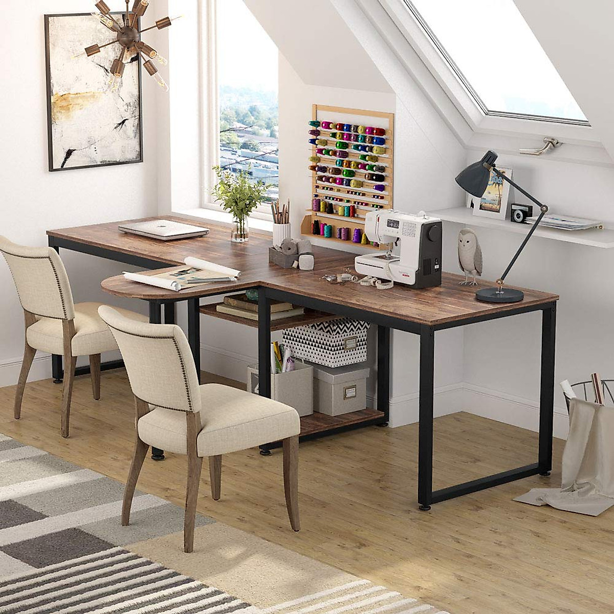 Tribesigns 94.5 Inch Double Desk for Home Office - Rustic & Spacious