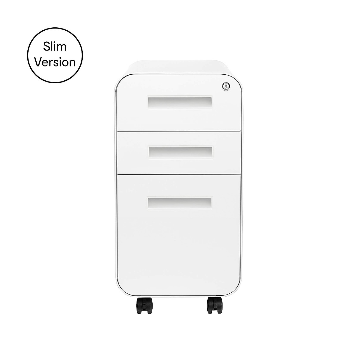 Laura Davidson Furniture Stockpile Slim 3-Drawer Mobile File Cabinet with Lock - Under Desk Metal Filing Cabinet, Legal/Letter File Folders, Wheels and Stationary Feet, Pre-Assembled, White