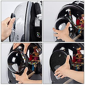 Bird Carrier Backpack Travel Cage - Lightweight Breathable Bubble Pet Bag with Portable Small Bird Feeder Cups and Parrot Toys Transparent Space Capsule Backpack for Parakeets Cockatiel