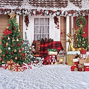 LYCGS 10X10FT Christmas Backdrop Winter Christmas Window Background Christmas Party Backdrop Xmas Tree Gift Window Photography Backdrop Christmas Window Backdrop X-65 …