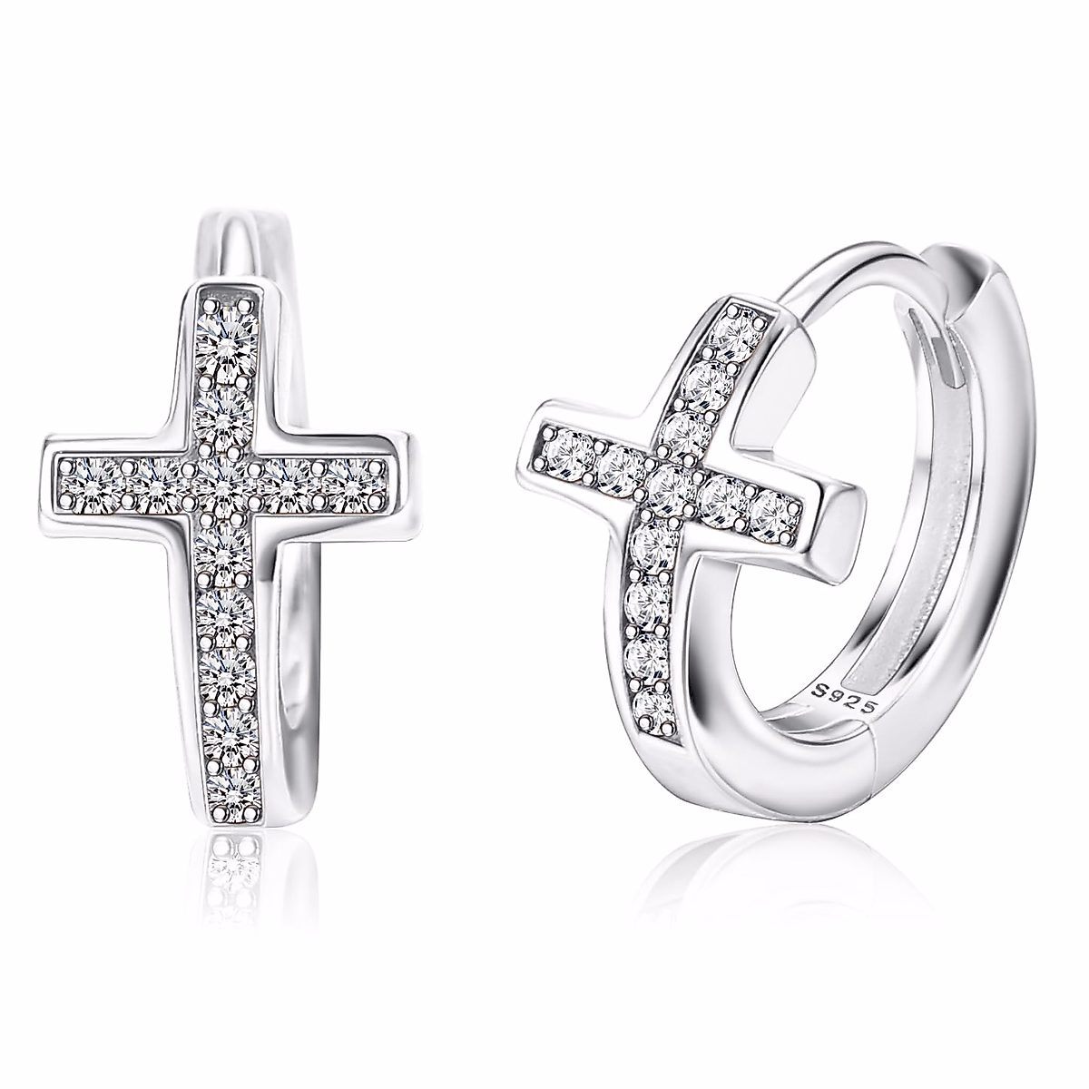 MILACOLATO 925 Sterling Silver Cross Hoop Earrings: Small Huggie Earring for Women Men Tiny Cubic Zirconia Hypoallergenic Cartilage Cross Earrings Dainty 18K Gold Plated Jewelry Gifts